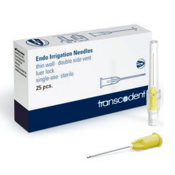 Transcodent 30 Gauge Double Vent Endo Irrigation Needles, Yellow, 25/Pk