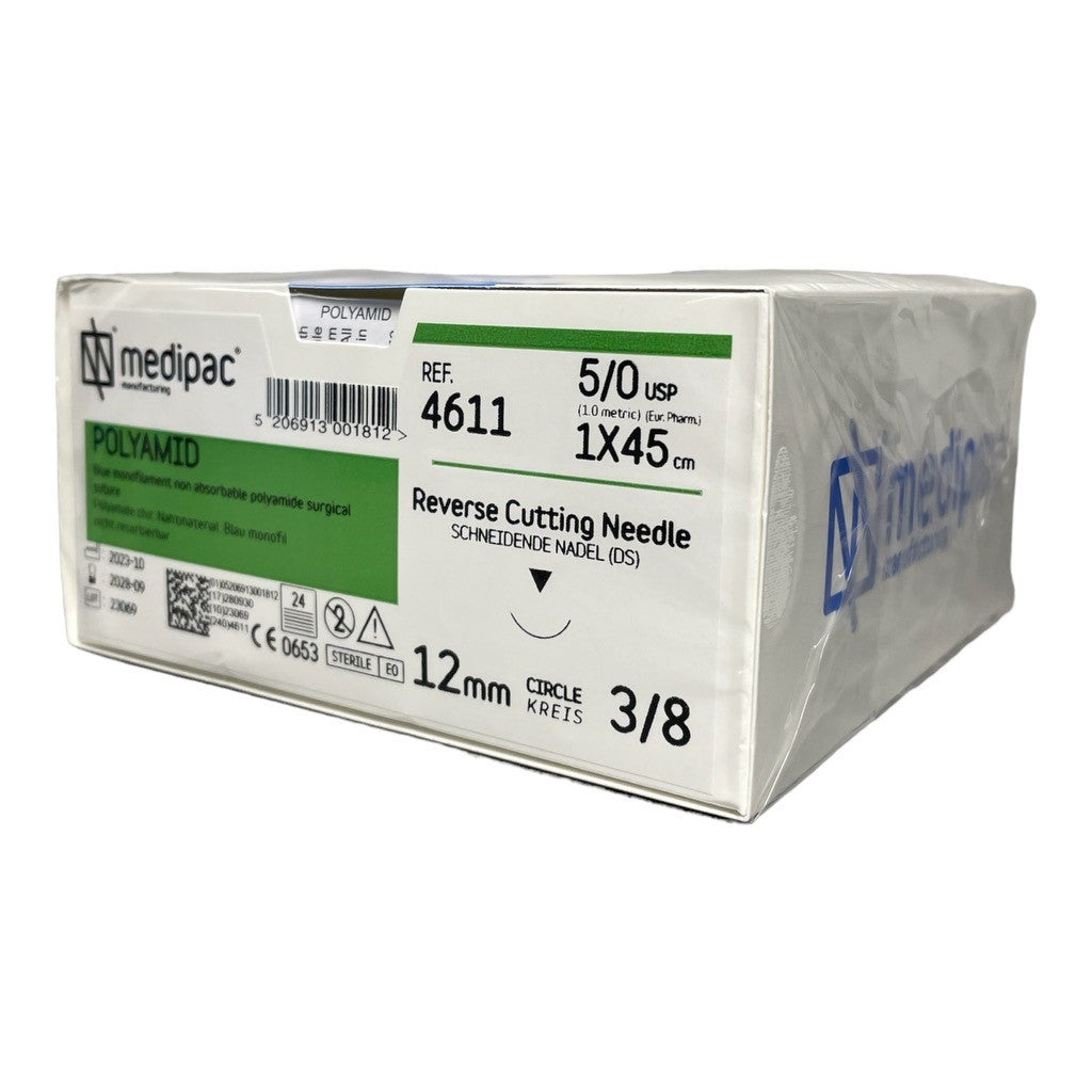 Polyamide (Nylon) - Monofilament non absorbable suture. Blue. Pack of ...