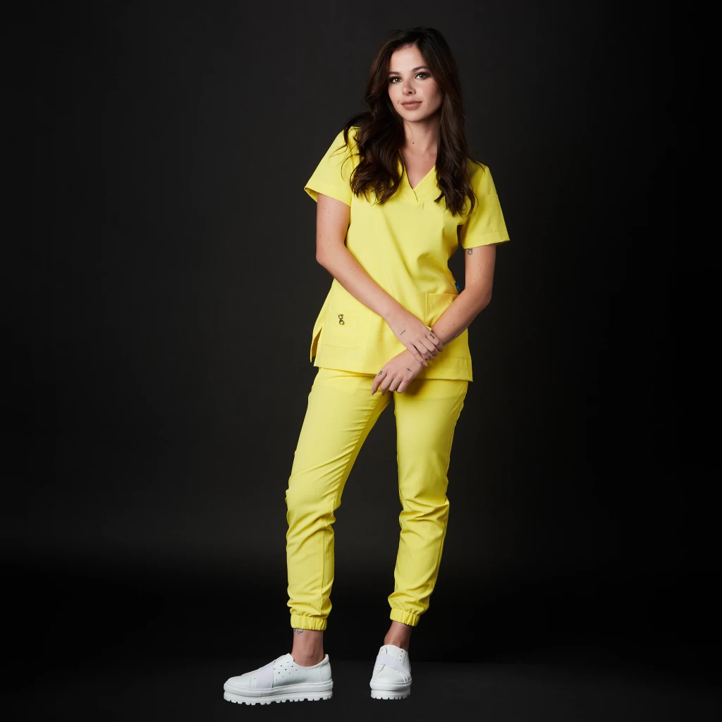 Scrub Set Performance Women Square Antibacterial (Color: Yellow Neon ...