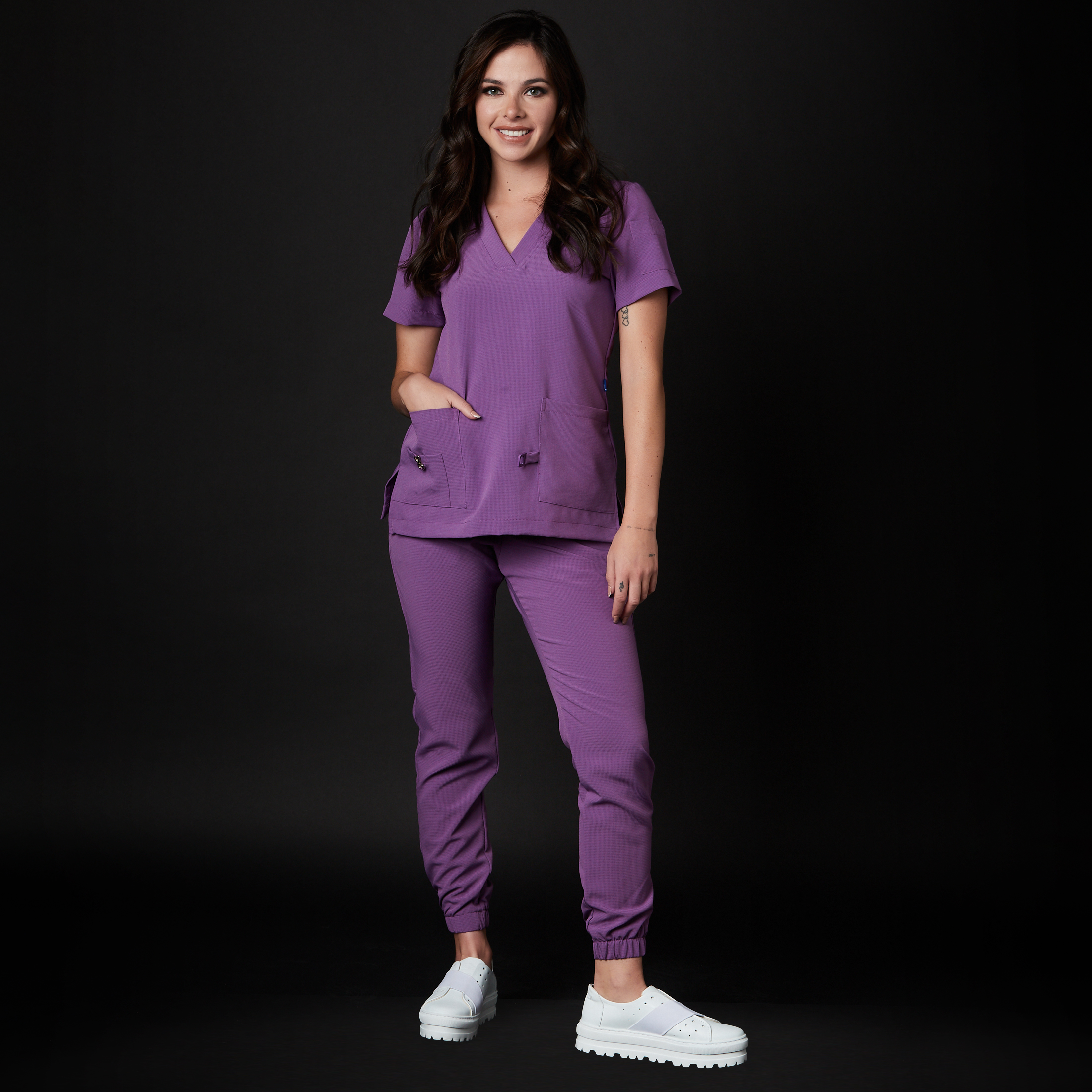 Scrub Set Performance Women Square Antibacterial (Color: Purple Neon ...