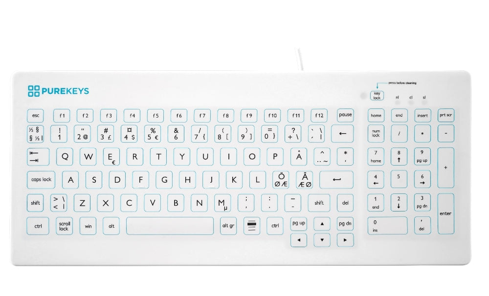 Purekeys clinic keyboard wireless (cordless). White